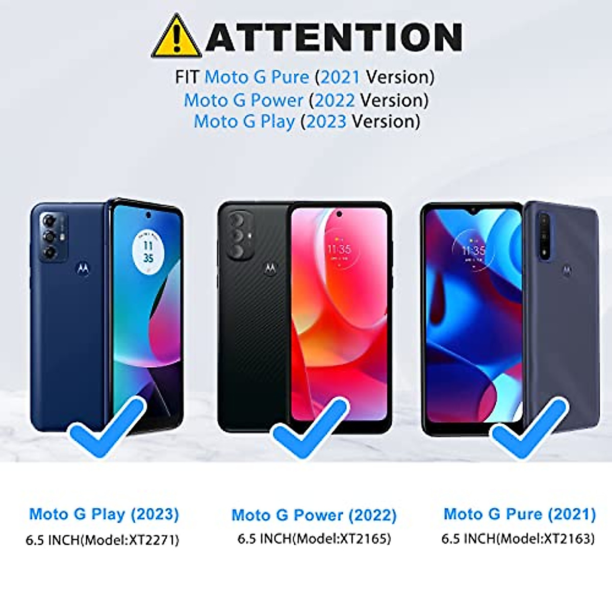 for Motorola Moto G Play 2023 | G Power 2022 | G Pure 2021 Case: with 2 Pack Tempered Screen Protector & Built in 360° Adjustable Ring Kickstand Shockproof Protection Soft TPU Silicone Phone Cover