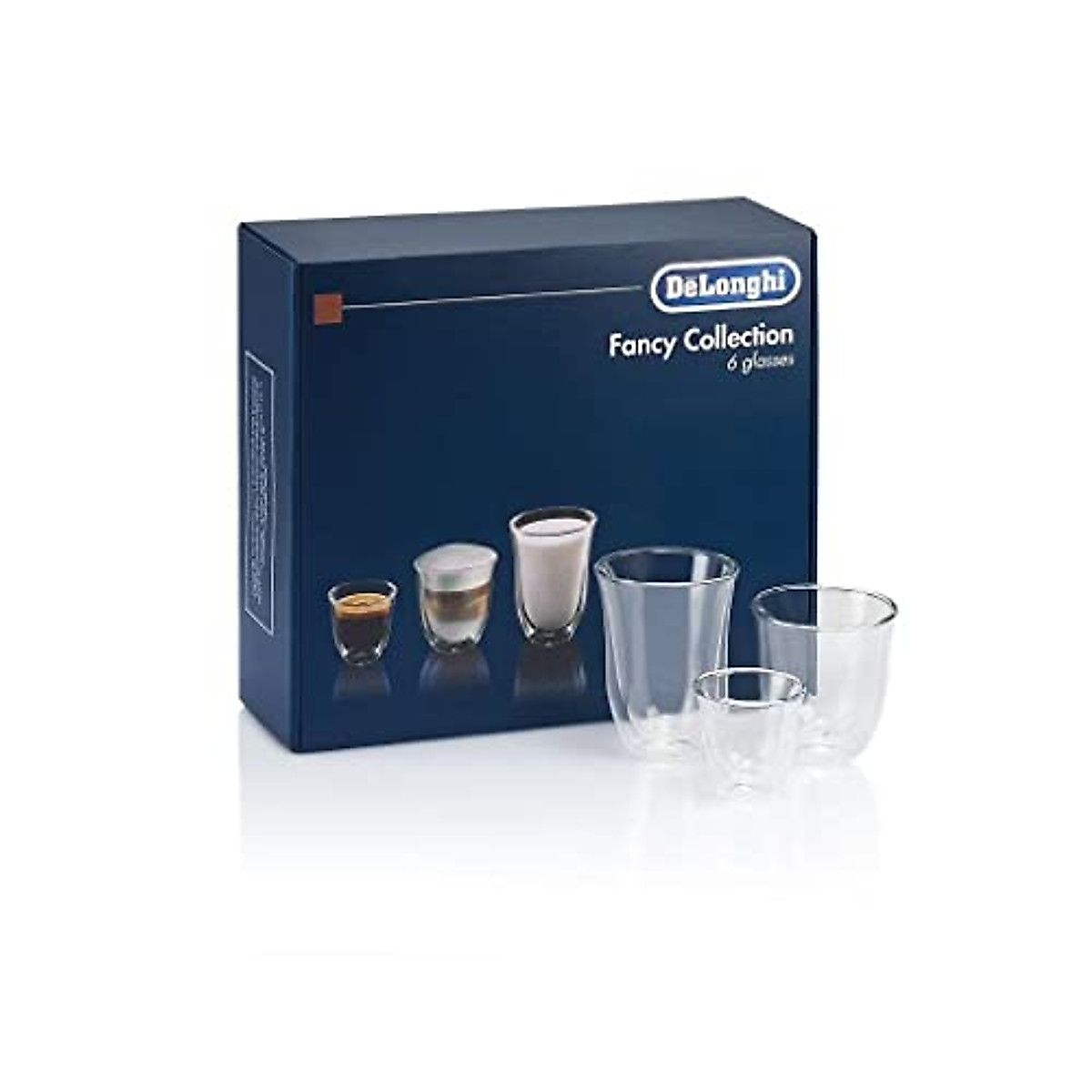 De'Longhi Fancy Collection Double Walled Thermo Espresso, Cappuccino and Latte Macchiato Glasses, (Set of 6), Clear