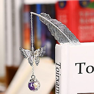 Toirxarn Metal Feather Bookmarks with 3D Butterfly Pendant - Perfect Teacher Appreciation, and Birthday Gift for Women, Her, Mom, Librarian, and Book Lovers - Unique Page Marker