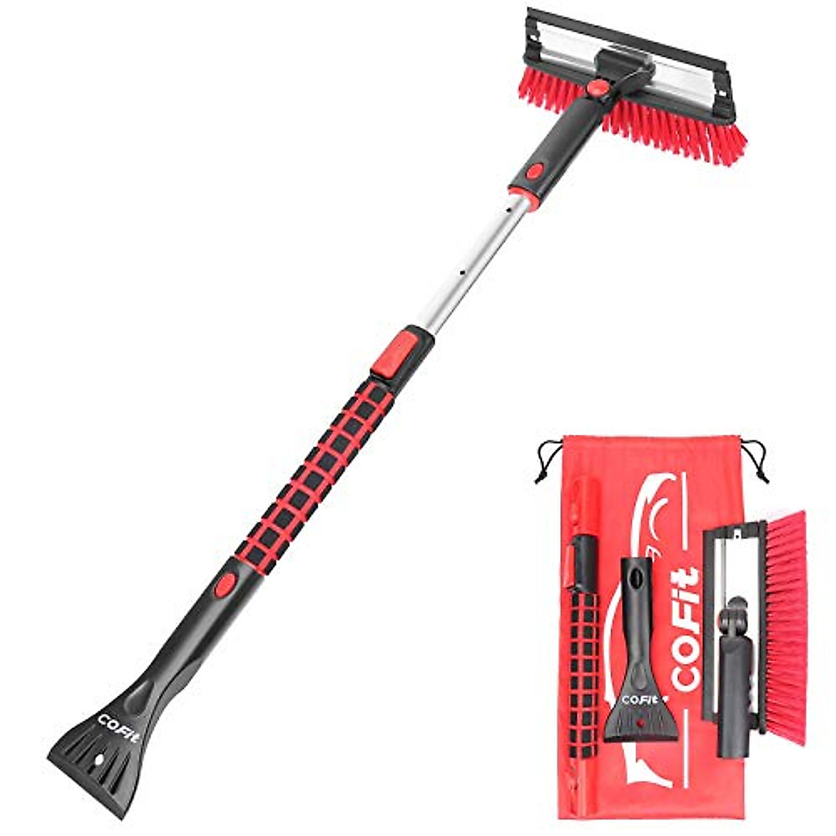 COFIT 43" Retractable Snow Shovel and 39" Snow Brush, Detachable and Extendable Snow Removal Telescoping Brush and Shovel for Car Auto Truck SUV Windshield