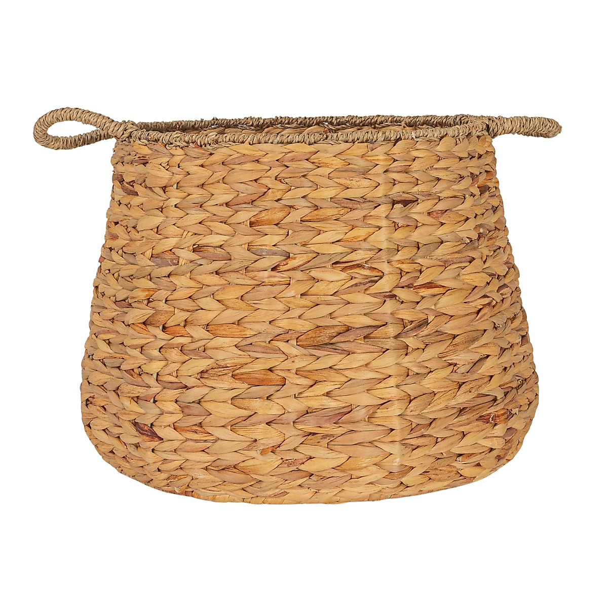 Household Essentials Round Handwoven Water Hyacinth and Seagrass Basket with Handles, Natural