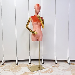 JELIMATE Female Mannequin Torso with Stand Velvet Fabric Display Retail Mannequins Dress Form Model for Boutique Display Manikin with Golden Arms