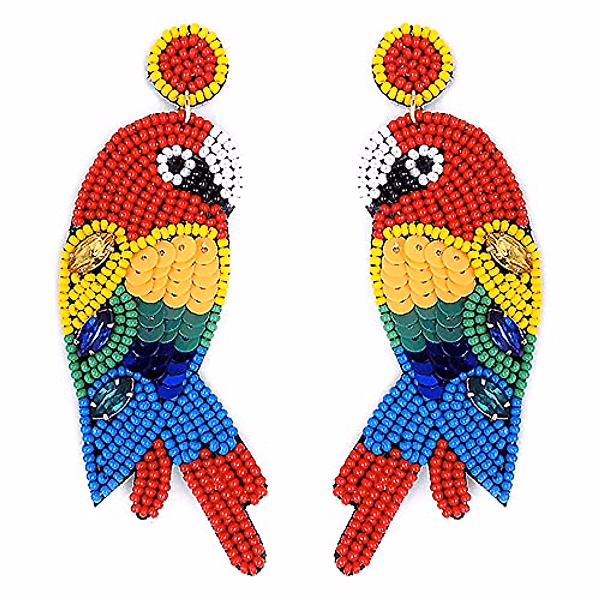 Emulily Beaded Colorful Parrot Post Earrings Handmade Parrot Earrings