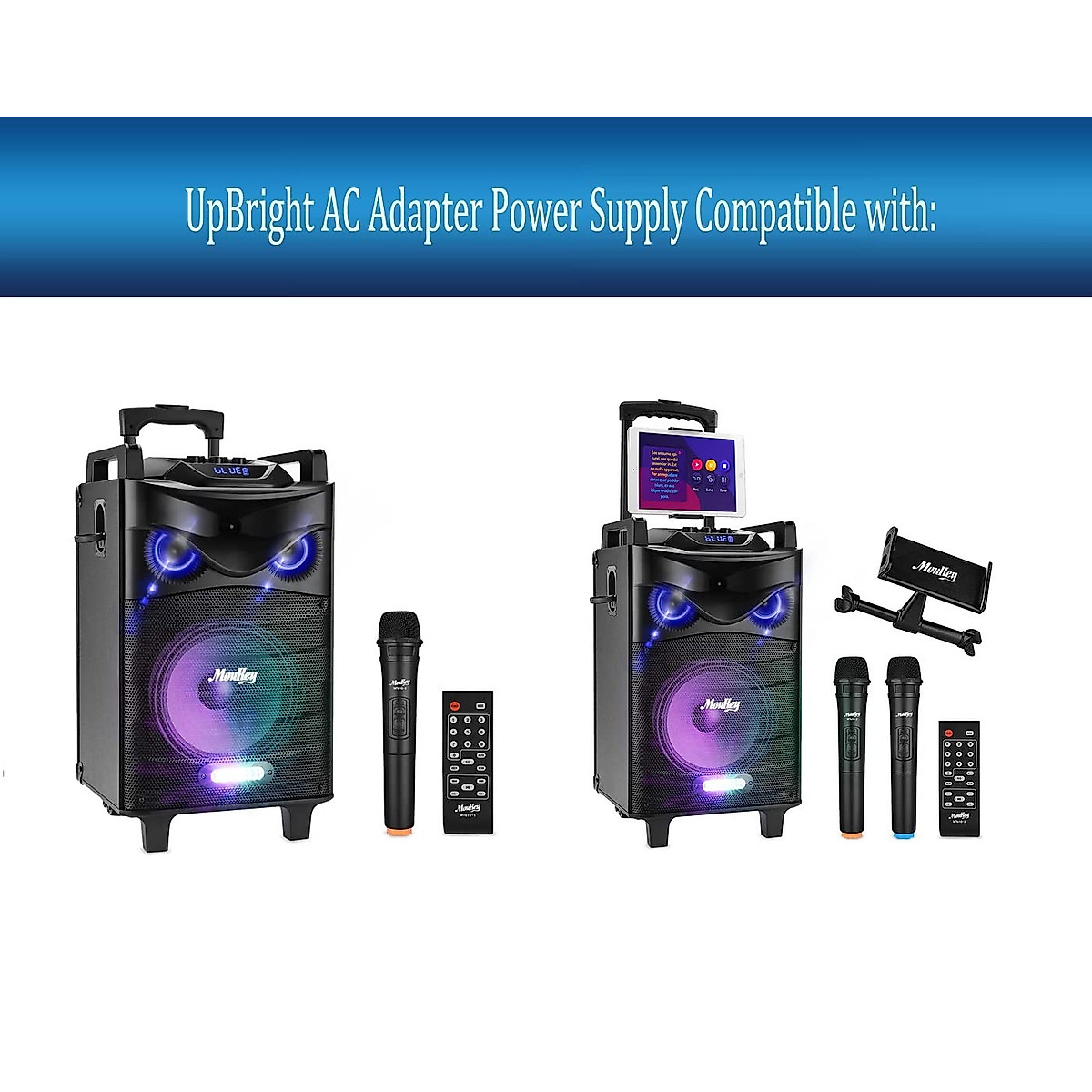 UpBright 15V AC/DC Adapter Compatible with Moukey MTs10-1 MTs10-2 MK3017-US MTs10-4 12V 4.5Ah Lead-Acid Battery Karaoke Machine Portable Party PA Trollry Speaker MTs101 13.5V Power Supply Cord Charger