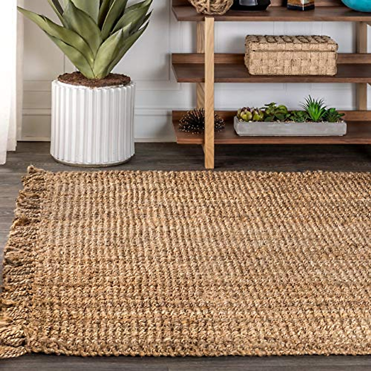 JONATHAN Y NRF103A-5 para Hand Woven Chunky Jute with Fringe Area-Rug, Bohemian, for Bedroom, Kitchen, Living Room,5 X 8,Natural
