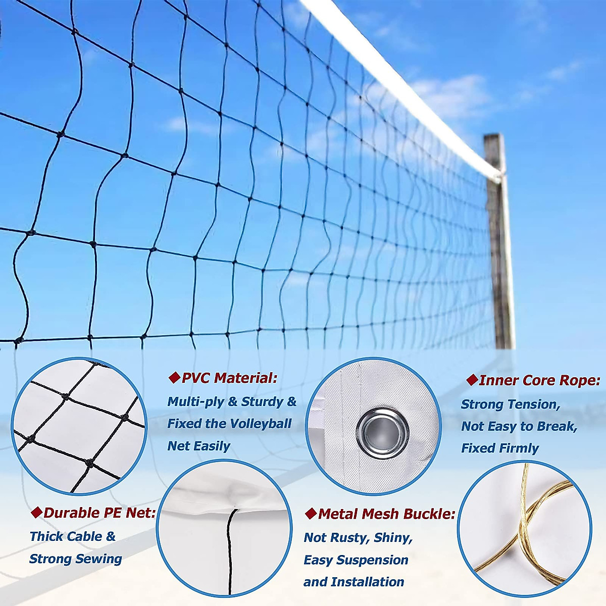 Volleyball Net Outdoor, Heavy Duty Volleyball Net for Backyard, 32 x 3 FT Professional Net with Reinforced Side Tapes for Ground Pool Sports, Portable Replacement Net for Beach (Poles Not Included)