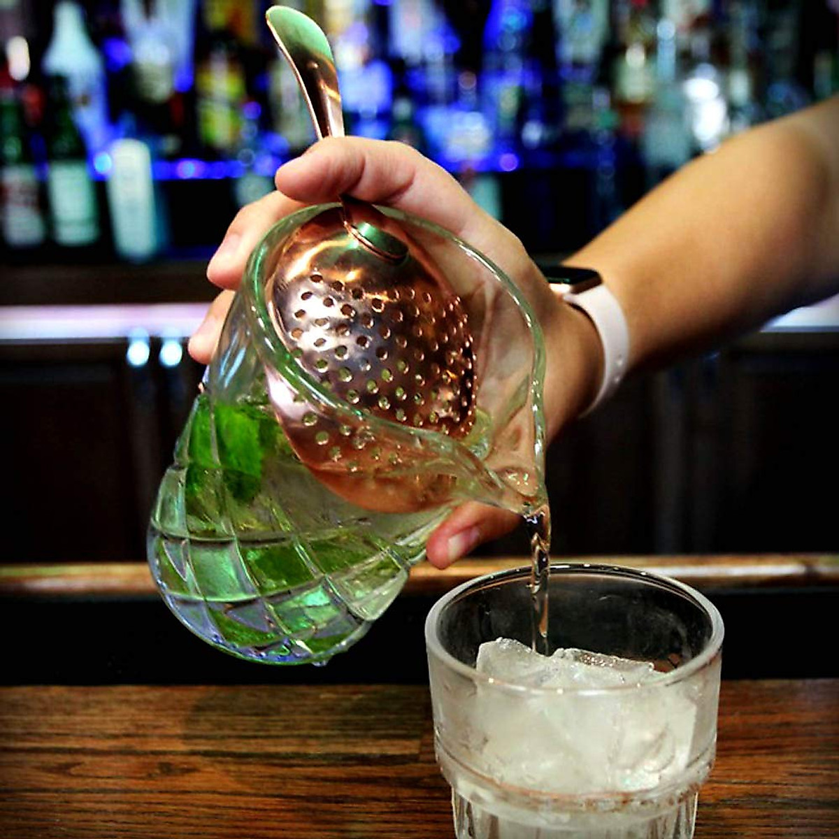 BarConic® Diamond Pattern Mixing Glass with Copper Plated Julep Strainer