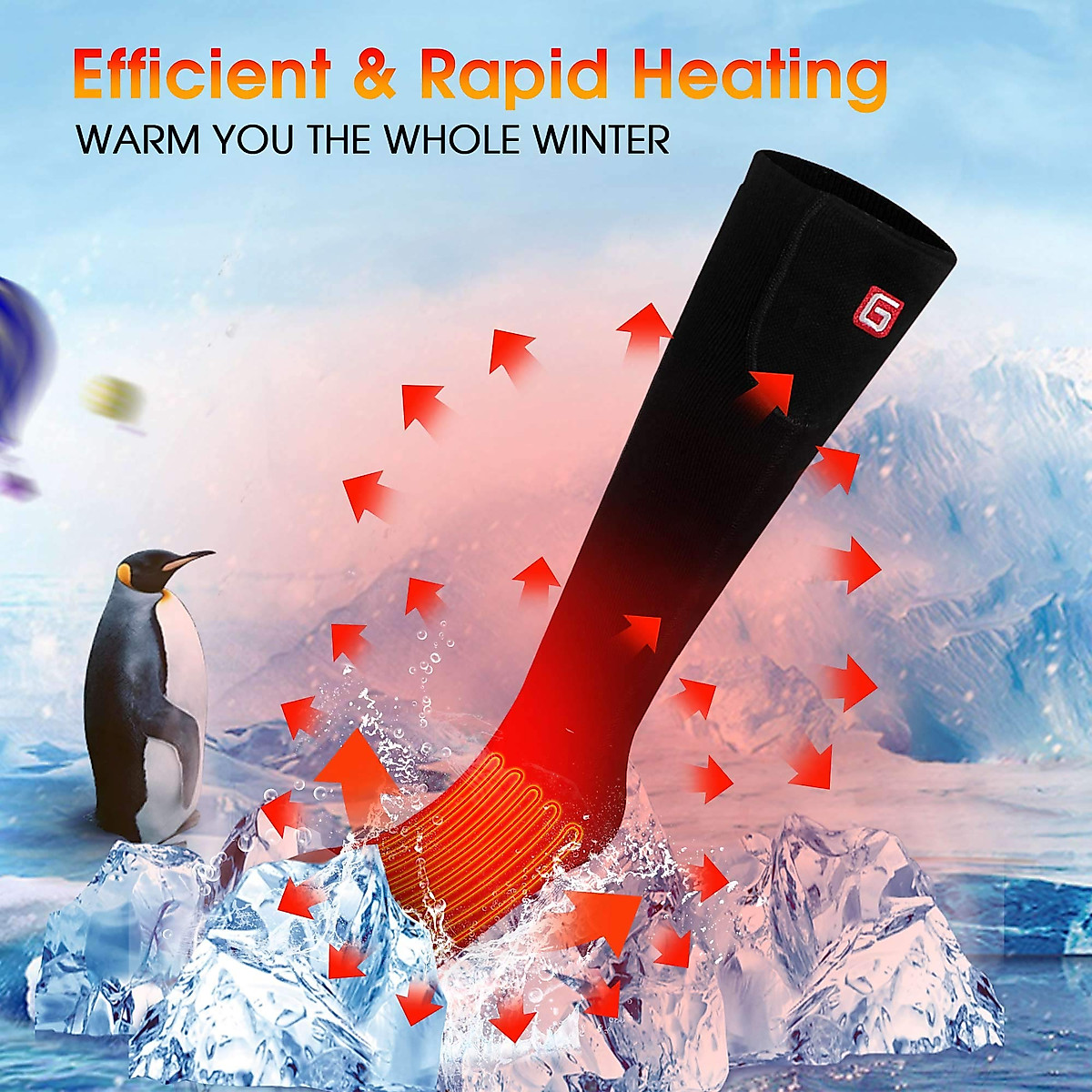 Autocastle Heated Socks for Men Rechargeable Electric Battery Heated Stockings,Male Winter Warm Battery Powered Heat Insulated Sox,Novelty Climb Hike Thermal Socks Hunt Ski Cycle Foot Warmer,Black L