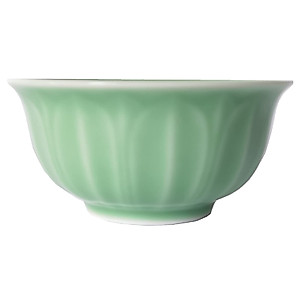 Handmade Celadon Cladon Porcelain Chinese 4.5Inch Rice Bowls Engraved Lotus Leaf (Green)