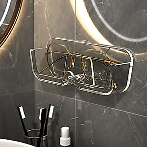 Mojedi 4 pcs Glasses storage box, wall-hung non-perforated decoration, short-sighted, sunwall display high-end sunglasses shelf (Transparent)