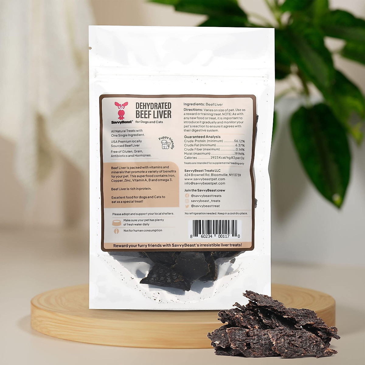 SavvyBeast Dehydrated Beef Liver Dog Treats - 5oz All-Natural, Grain-Free, Single Ingredient for Training - Healthy Pure Gently Air Dried Raw Organ Meat Dry Jerky for Dogs, Cats - Made in USA Only