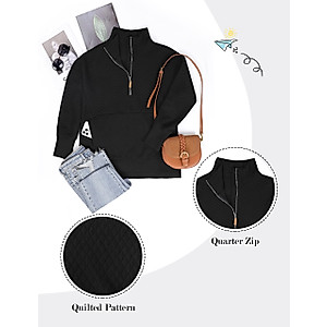 BMJL Women's Long Sleeve Shirts Oversized Casual Sweatshirt Quarter Zip Up Fall Dressy Tops 2022 Loose Half Zip Pullover(Black,L)