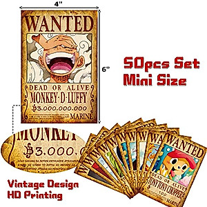 50pcs Set of Pirates Wanted Posters 4x6inch Wall Art Home Bedroom Decor Wall collage Suitable for Anime Fans gift Boys Girls Room Decoration