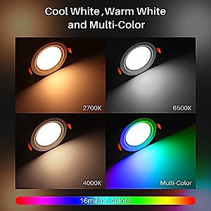 Smart LED Recessed Lighting 6 Inch, IC Rated & ETL Certified Recessed Ceiling Light, RGB & Cool & Warm White Dimmable Color Changing Downlight Work with Alexa/Google, Sync to Music, 1200Lumen,6 Pack