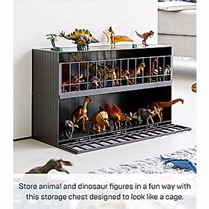 Yamazaki Home Two-Tier Toy Dinosaur and Animal Display Storage Rack, Childrens' Toy Bin Organizer Box, Plastic, Stackable, No Assembly Req.