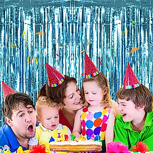 BEISHIDA 2 Pcs Light Blue Door Streamers Tinsel Curtain Party Backdrop Fringe Foil Wall Background for Birthday Halloween Christmas Wedding Boys Babyshower Party Decoration(3.28 ft x 6.56 ft)