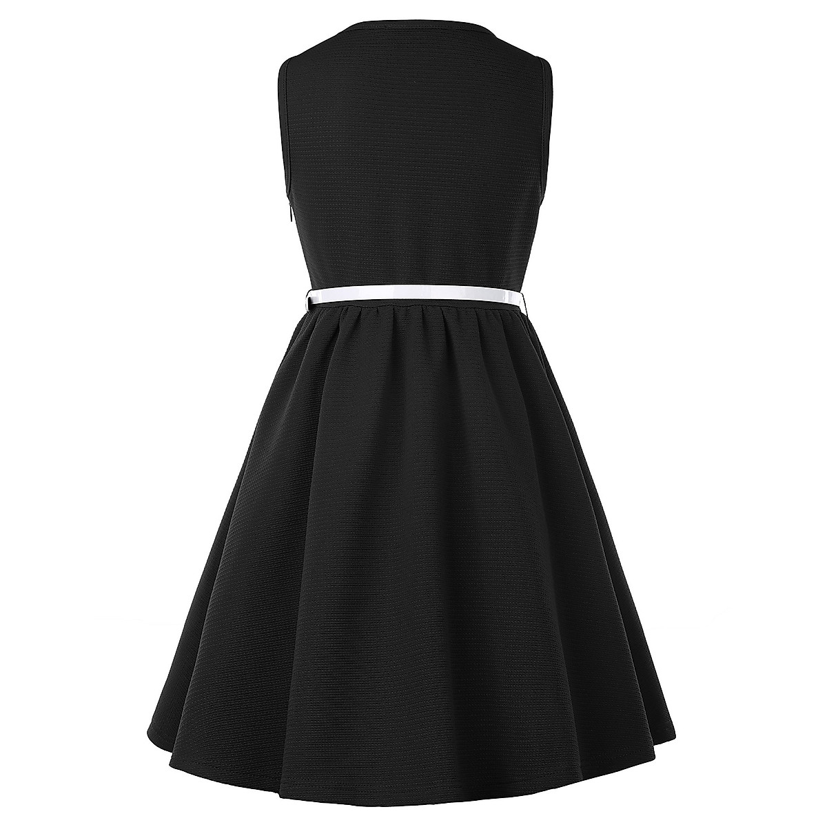 GRACE KARIN Girls Retro Floral Print Swing Dresses with Belt (12-13 Years, Black)