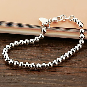 Meilanduo 925 Sterling Silver Women's 4MM-6MM Italian Bead Ball Chain Bracelet, Handmade Bead Italian Bracelet, Lobster Claw Clasp - Sizes 5.1" to 8.3" Inch - (Silver-Tone, 4mm 7.5")