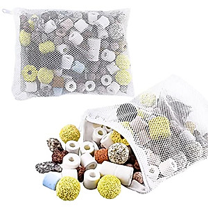 Aquarium Filter Media 1 Kg Aquarium Biological Balls 12 in 1 Pond Bio Filter Media with Mesh Bag,Bio Balls Ceramic Rings Set for Fish Tank and Pond, Fish Tank Filter Decorations Accessories