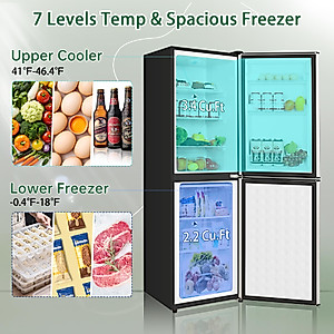 rosmena 5.6 Cu.Ft Refrigerator, Fridge with Large Freezer, Double Door RV Refrigerator, 7 Adjustable Thermostat, 3 Shelves & Drawers, Apartment Refrigerator Nevera for Garage, Kitchen, Silver