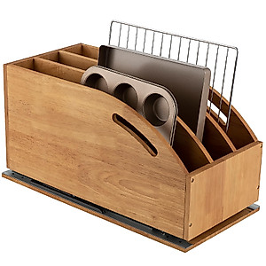 DINDON Pull Out Cabinet Organizer for Pans, Pot lid, Cookie Sheet, Cutting Board, Baking Tray, Slide Out Kitchen Cabinet Storage Organizer, 10.5''W X 21"D X 10.6"H, Wood