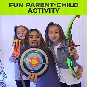 Toysery Kids Bow and Arrow Set with LED Flash Lights, Toy Bow and Arrow for Kids 8-12 Years Old - Toy Bow and Arrow Set for Boys and Girls, Includes Archery Bow, 6 Archery Arrows, Target, Quiver Green