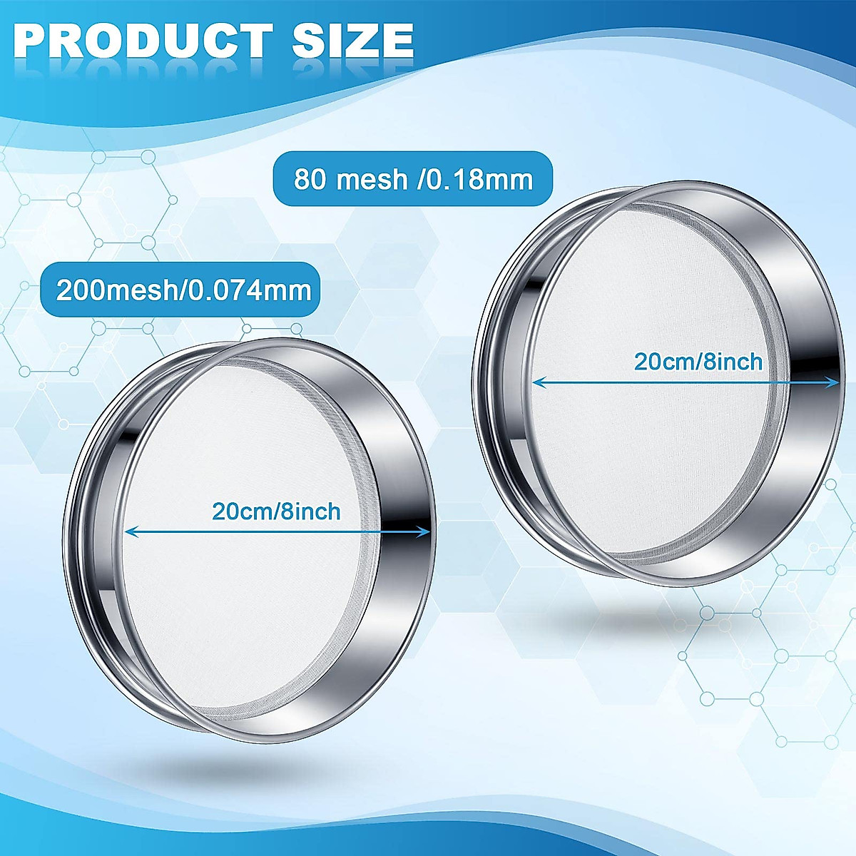 Youyole 2 Pcs 304 Stainless Steel Mesh Sieve, 200 Mesh (0.074 Mm) and 80 Mesh (0.18 Mm) Lab Test Sieves, 8 x 2 Inch Aperture Test Sieve Standard Economy Sieve for Industrial Laboratory Home Farm