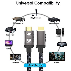 8K HDMI 2.1 Cable 3.3ft,Ultra HD High Speed 48Gpbs HDMI Cord,8K60 4K120 144Hz eARC HDR10 4:4:4 HDCP 2.2&2.3 for Dolby Vision Xbox PS4 PS5 Apple TV 4K Roku Fire TV Switch Vizio Sony LG Samsung