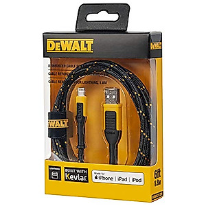 DEWALT Lightning to USB Cable — Reinforced Braided Cable for Lightning — Charger Cord Compatible With iPhone — Apple Compatible Charging Cable — 6 ft