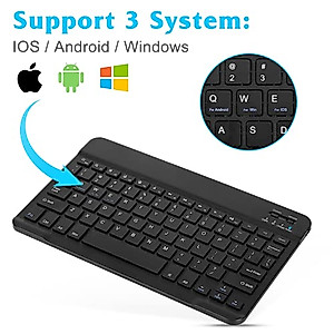 Ultra-Slim Rechargeable Bluetooth Keyboard Compatible with Microsoft Surface Duo and Other Bluetooth Enabled Devices Including All iPads, iPhones, Android Tablets, Smartphones, Windows pc, Black