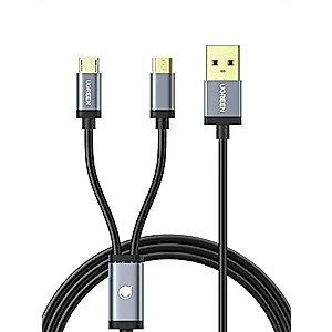 UGREEN Micro USB Cable, Splitter Dual Micro USB Charging Cable Data Sync and Power, Compatible with Two Android Phones Tablets PS4 Game Controller Samsung Galaxy Note LG Nexus, 3ft