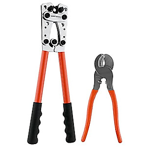 haisstronica Battery Cable Lug Crimping Tools with Wire Cutter-Wire Crimping Tool,AWG 10 8 6 4 2 1,Battery Terminal Crimper for Heavy Duty Wire Lugs,Battery Terminal,Copper Lugs Terminal (ORANGE)
