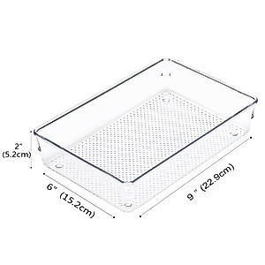 NEETBU 3 Pack Drawer Organizer Clear Plastic Storage Tray For Flatware &Utensil Cosmetics,Makeup Tools, Jewelries,Office Supplies (9”X6”X2”)