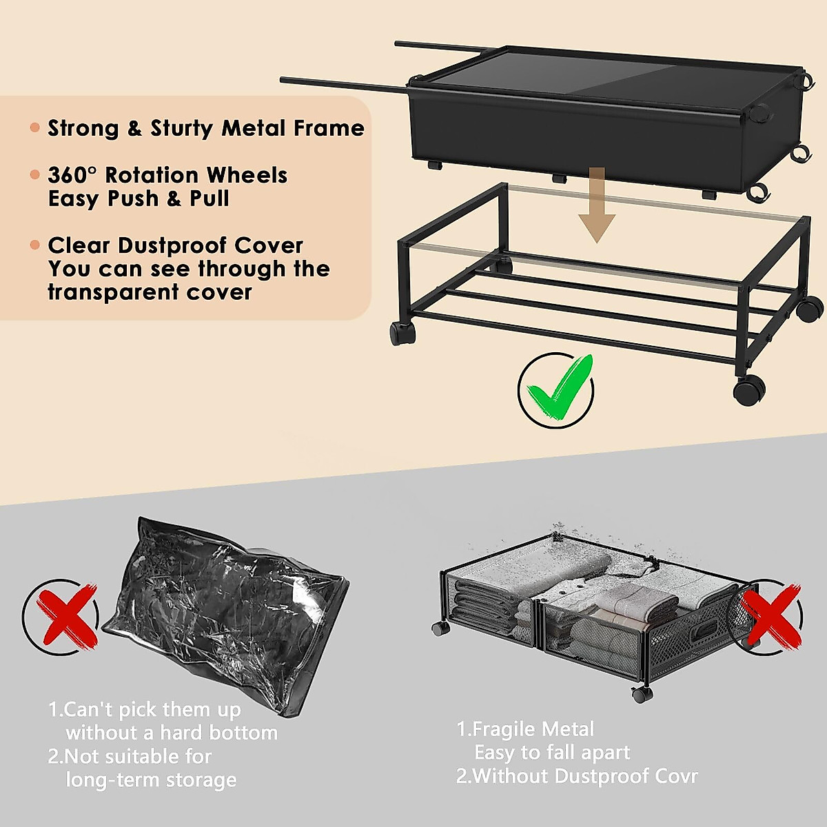 FOLLOWIN 2 Pack Under Bed Storage with Wheels,Under Bed Shoe Storage Organizer Drawer with Clear Lid Cover,Under Bed Storage Containers for Bedroom Blankets Books,Space-saving Under Bed Bins Drawer