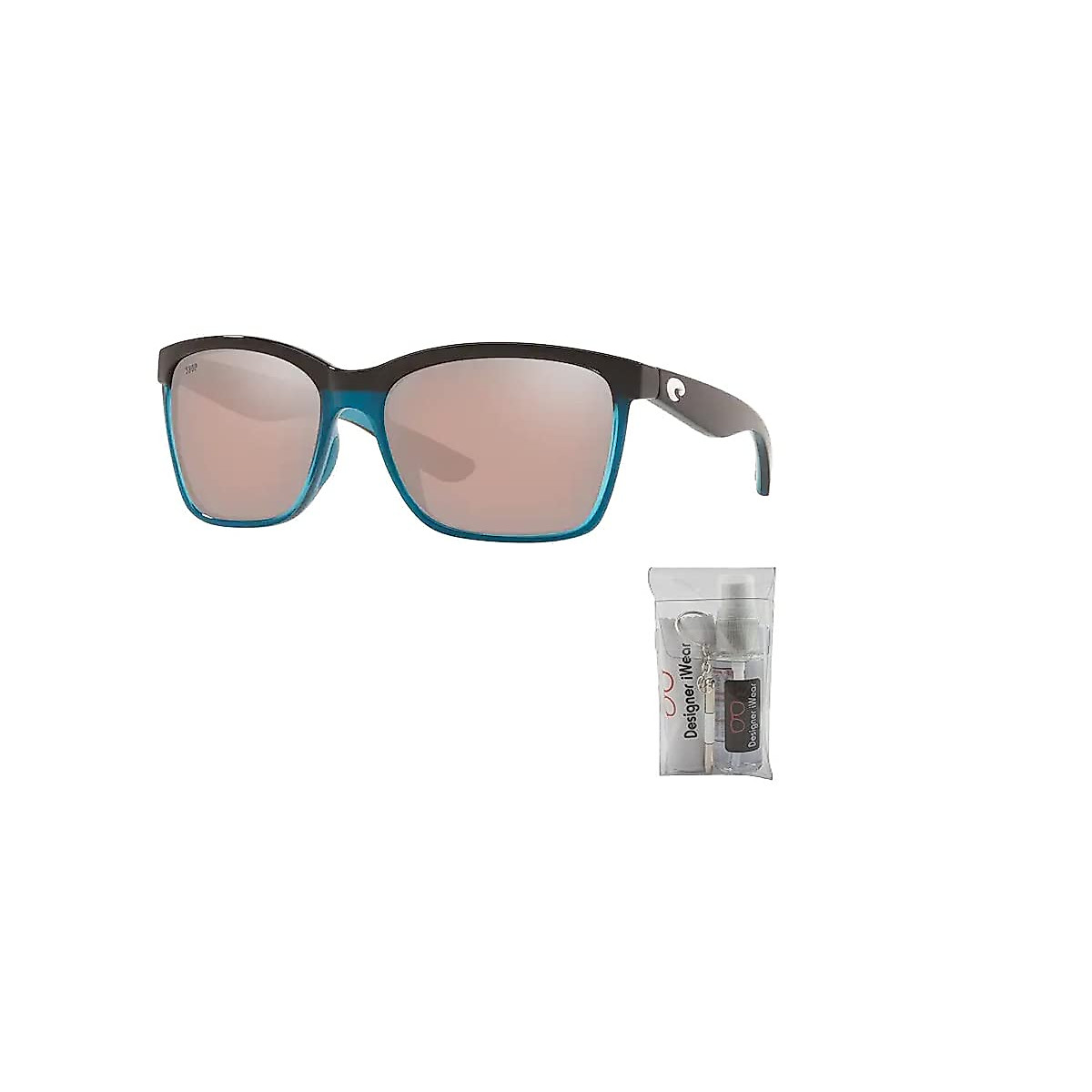Costa Anaa 6S9053 905309 55MM Sea Glass Ocearch/Copper Silver Mirror 580P Plastic Polarized Square Sunglasses for Women + BUNDLE with Designer iWear Eyewear Kit
