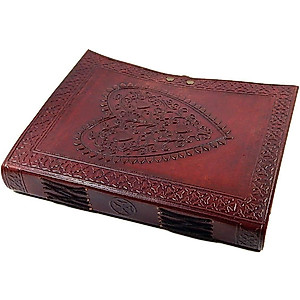 cuero Vintage Heart Embossed Leather Journal/Instagram Photo Album (Handmade Paper) - Coptic Bound with Lock Closure - Heart Journal (Brown)