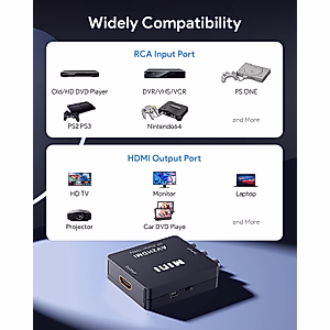 ABLEWE RCA to HDMI,AV to HDMI Converter, 1080P Mini RCA Composite CVBS Video Audio Converter Adapter Supporting PAL/NTSC for TV/PC/ PS3/ STB/Xbox VHS/VCR/Blue-Ray DVD Players