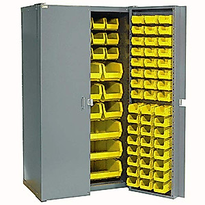 Global Industrial Bin Cabinet with 132 Yellow Bins, 38x24x72, Assembled