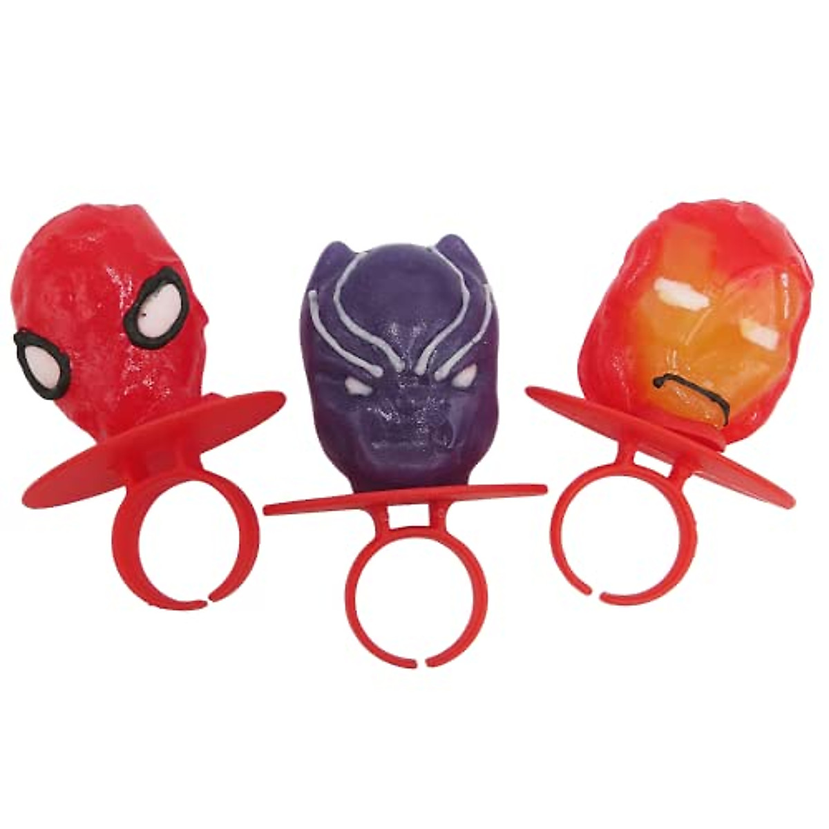 Marvel Lollipop Rings Birthday Decorations Individually Wrapped Candy Party Favors Spider-Man Iron Man Black Panther Character Shaped Suckers 18 Count