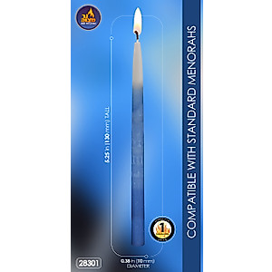 Dripless Chanukah Candles Standard Size - Decorated Ombre Blue & White Hanukkah Candles Fits Most Menorahs - Premium Quality Wax - 45 Count for All 8 Nights of Hanukkah - by Ner Mitzvah