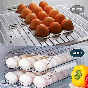Access Cuisine Egg Tray Storage For Fridge - Egg Container with Lid, Egg Holder for Refrigerator, Rolling Egg Storage, Clear Egg Tray, Holds 36 Eggs, Large Capacity (Clear)
