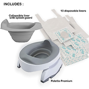 Potette Plus Premium Potty Value Pack: Kalencom 2in1 Potette Plus Premium Portable Potty and Premium Reusable Collapsible Liner for Home Use (White/Gray)