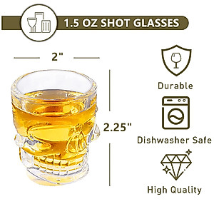 AOLDHYY FFORYILLUMI 1.5 Oz Shot Glass, Skull Face Heavy Base Shot Glass Set, Whiskey Shot Glass 24-Pack for Party, Wine, Whiskey, Tequila, Cocktail, Beverage, Bar Decor
