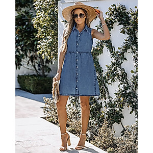 LookbookStore Casual Summer Dress Dresses for Women Summer Denim Summer Dress for Women A Line Dresses Blue Dress Women Reef Blue Size L Size 12 14