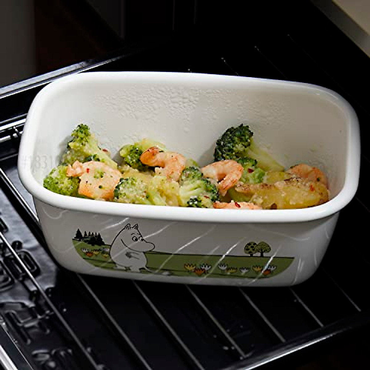 Fuji Horo MTG-B2 Storage Container, Enamel, Shallow Type, Square Container, Medium, Moomin, Olive