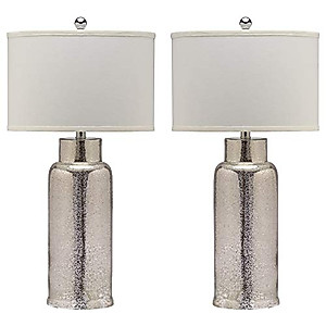 SAFAVIEH Lighting Collection Glass Bottle Ivory 30-inch Bedroom Living Room Home Office Desk Nightstand Table Lamp Set of 2 (LED Bulbs Included)