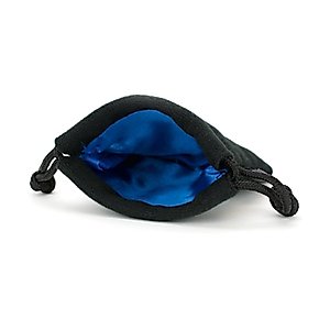 Small Black Dice Bag with Blue Interior Double Stitched Snag Proof Satin Lining | Holds 21 16mm Dice