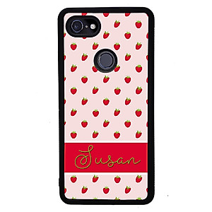 Strawberry Fruit Pattern Personalized Black Rubber Phone Case Compatible With Google Pixel 8 Pro, 8a, 8, 7a, 7, Pixel 7 Pro, 6a, Pixel 6 Pro, 6, 5, 4a 5G, 4a 4G, 4, 4 XL, 3a, 3a XL, 3, 3 XL