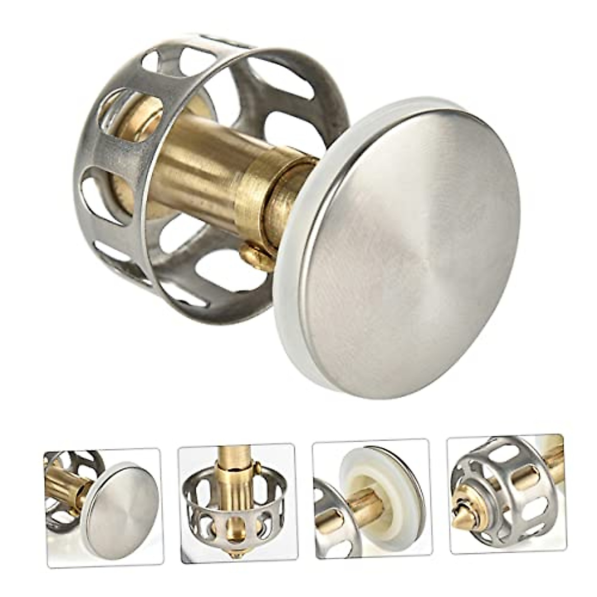 BEBEMOKO 2pcs Sink Drain Hair Catcher Sink Filter Strainer No Overflow Bathtub Drain Stoppers Up Drain Filter Wash Basin Stopper Over Sink Strainer All Copper Plus 304