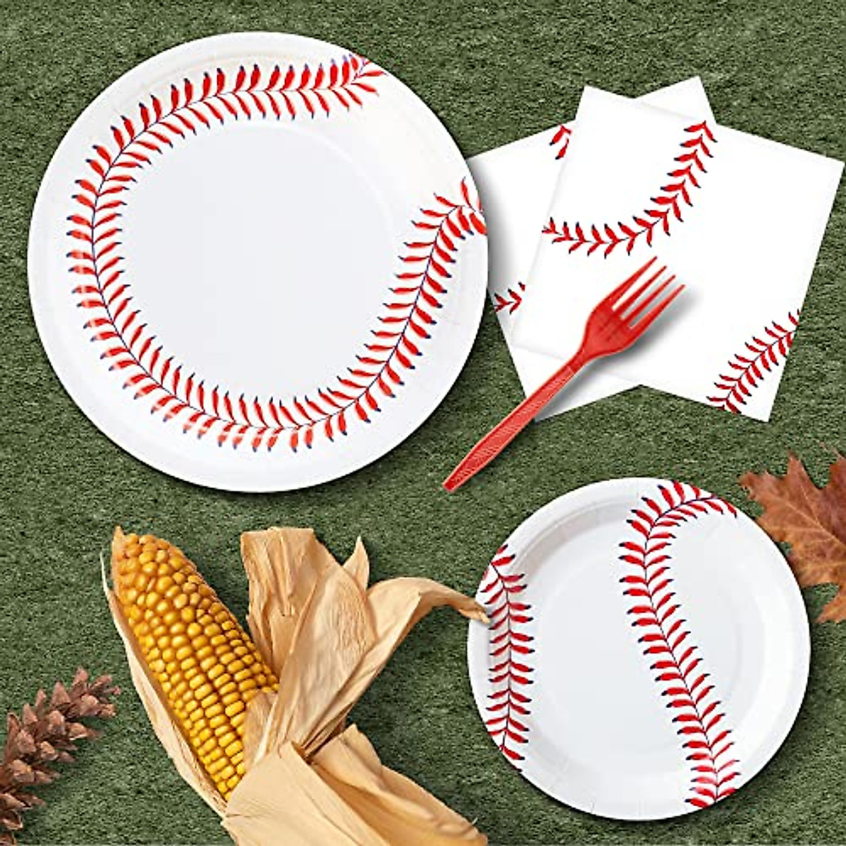 Baseball Party Favors Party Decorations, 96pcs Baseball Party Plates and Napkins Forks Baseball Themed Party Birthday Decorations Supplies For Boys Baby Shower Serves 24